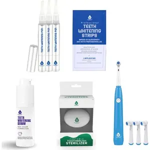 PURSONIC Ultimate Smile Brightening Kit Rotary Electric Toothbrush, Uv Sterilizer, V34 Serum, Ning Strips - White