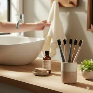 PURSONIC Elevate Your Smile Natural Cedarwood Toothbrushes & V34 Whitening Serum Bundle
