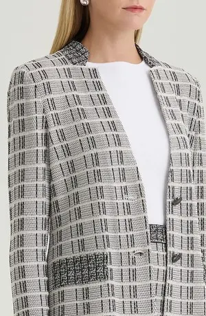 Ming Wang Tailored Contrast Stitch Tweed Knit Jacket
