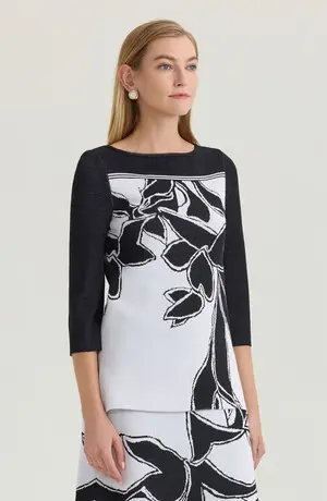 Ming Wang Floral Jacquard Knit Tunic