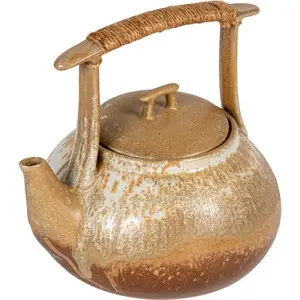 STORIED HOME 1.5-quart Stoneware Teapot With Jute Wrapped Handle With Reactive Glaze - Tan
