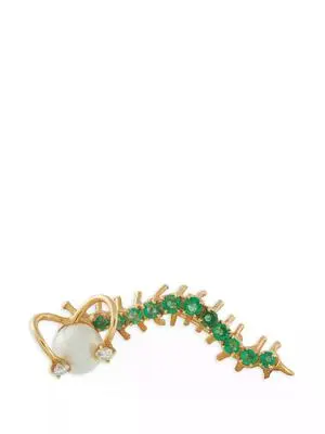 LB EXCLUSIVE Diamond, Emerald And Pearl Caterpillar Brooch - Gold