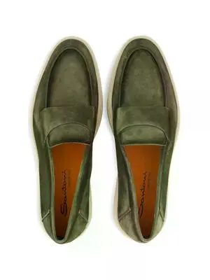Santoni Penny-detail Suede Loafers - Green