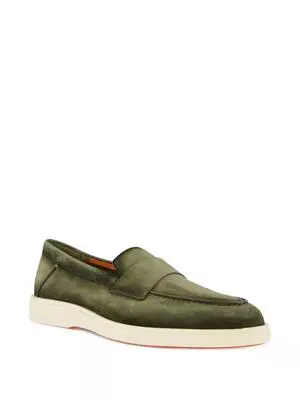 Santoni Penny-detail Suede Loafers - Green