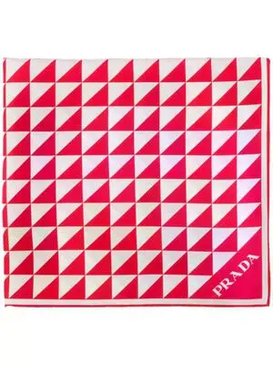 Prada Printed Silk Twill Scarf - Red