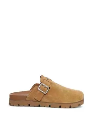 Prada Logo-plaque Suede Mules - Brown