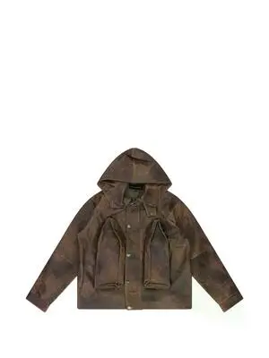 WHO DECIDES WAR Hooded Pocket Leather Jacket