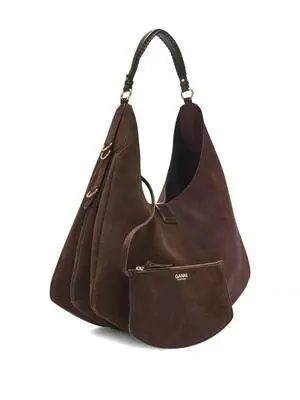 GANNI Logo Plaque Large Shoulder Bag - Brown