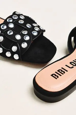 BIBI LOU Studded Faux Suede Slides - Black