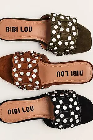 BIBI LOU Studded Faux Suede Slides - Khaki
