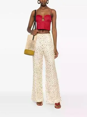 Sandro High-waisted Floral Print Linen Blend Trousers