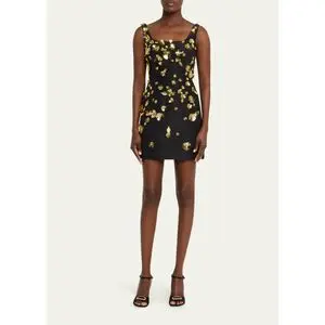Carolina Herrera Crystal Flower Appliqué Mini Dress