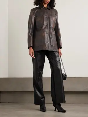 Nour Hammour Milo Paneled Wide-leg Leather Pants