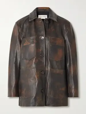 Nour Hammour Paneled Distressed Leather Jacket