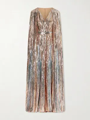 Elie Saab Cape-effect Sequined Tulle Gown