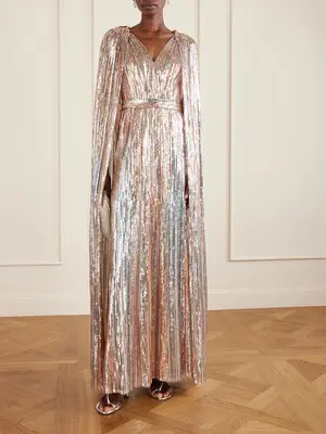 Elie Saab Cape-effect Sequined Tulle Gown