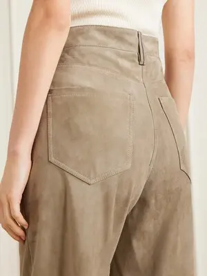 Brunello Cucinelli Embellished Paneled Suede Wide-leg Pants