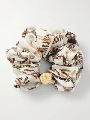 Burberry Embellished Checked Silk-twill Scrunchie - Ivory