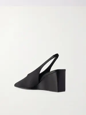 Alaïa Cube 75 Satin Slingback Wedge Pumps - Black