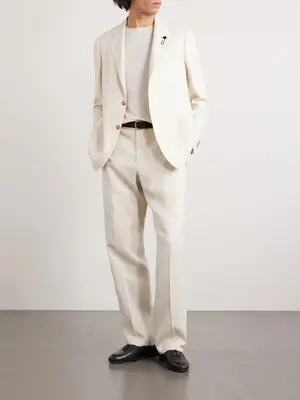 LARDINI Roma Embellished Herringbone Suit Jacket - Neutrals