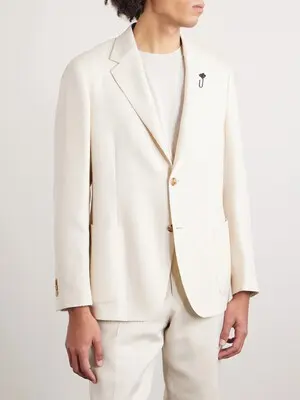 LARDINI Roma Embellished Herringbone Suit Jacket - Neutrals