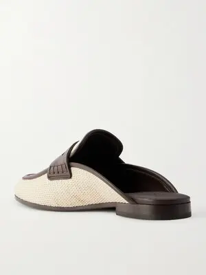 Brunello Cucinelli Leather-trimmed Raffia Mules - Cream