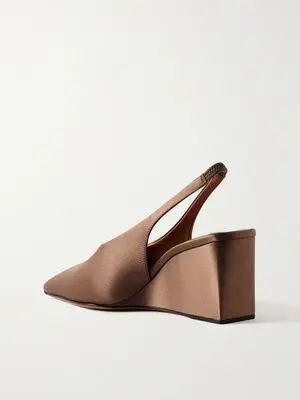Alaïa Cube 75 Satin Slingback Wedge Pumps - Brown
