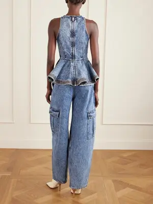 Alaïa Denim Peplum Top - Blue