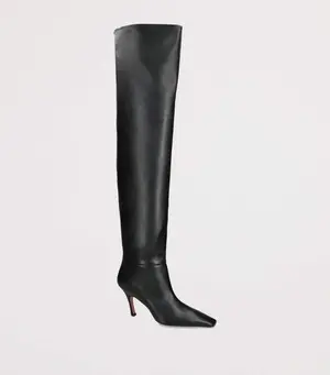 Amina Muaddi Leather Jamie Over-the-knee Boots 80 - Black
