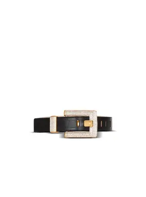 Balmain Anthem Calfskin And Crystal Belt - Black
