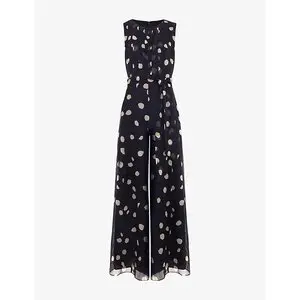 PHASE EIGHT Maxine Polka-dot Chiffon Jumpsuit - Navy/ivory