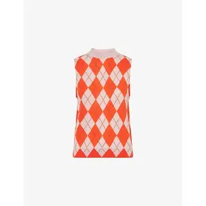 ME+EM Argyle Knit Merino Wool-blend Vest - Smoke Pink/poppy Red