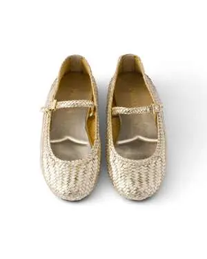 Prada Leather Ballerinas - Gold/silver