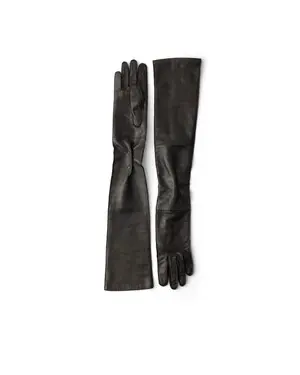 Prada Long Leather Gloves - Black
