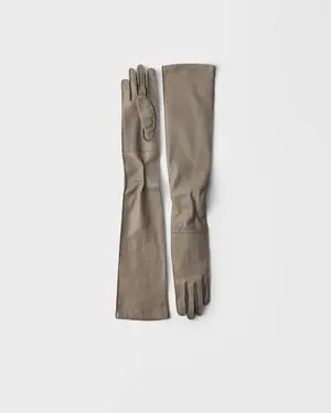 Prada Long Leather Gloves - Grey