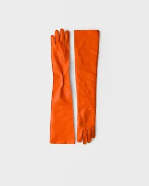 Prada Long Leather Gloves Orange