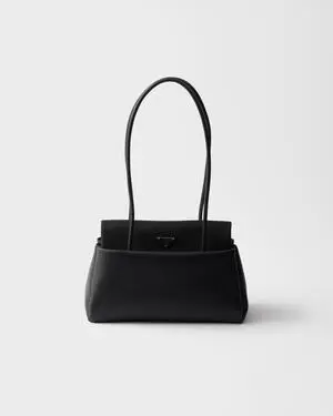 Prada Passage Medium Leather Bag With Re-nylon Flap - Black