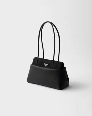 Prada Passage Medium Leather Bag With Re-nylon Flap - Black