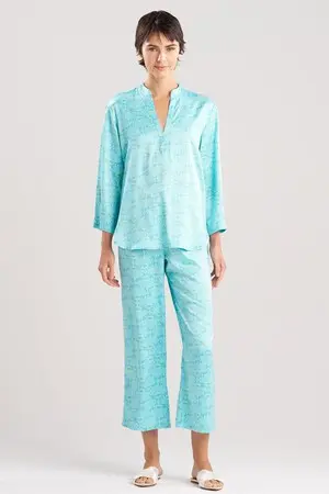 Natori Rhythm Printed Satin Mandarin Pj - Blue