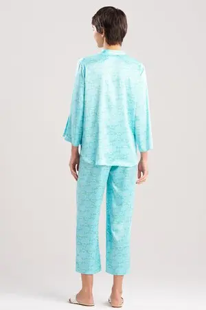 Natori Rhythm Printed Satin Mandarin Pj - Blue