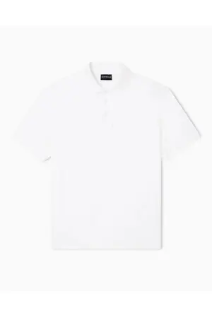 Emporio Armani Jersey Polo Shirt With All-over Jacquard Lettering - White