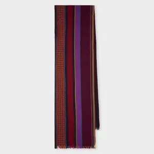 Paul Smith Merino-silk Blend Colourful Stripe Scarf - Red
