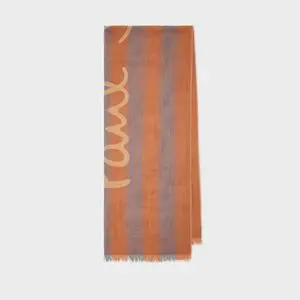 Paul Smith Orange Stripe Cotton Logo Scarf - Blue