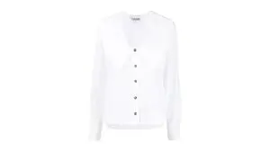 GANNI Cotton Poplin V-neck Shirt