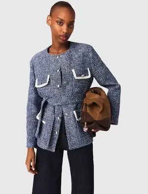 Maje Cotton Tweed Jacket - Blue