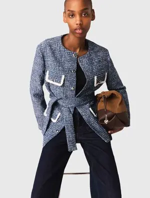 Maje Cotton Tweed Jacket - Blue