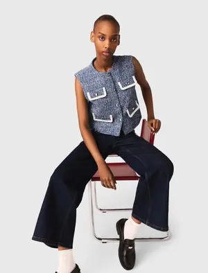 Maje Marled Tweed Waistcoat With Contrasting Trim