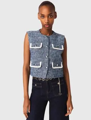 Maje Marled Tweed Waistcoat With Contrasting Trim