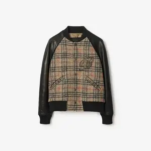 Burberry Check Wool And Leather Bomber Jacket