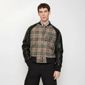 Burberry Check Wool And Leather Bomber Jacket
